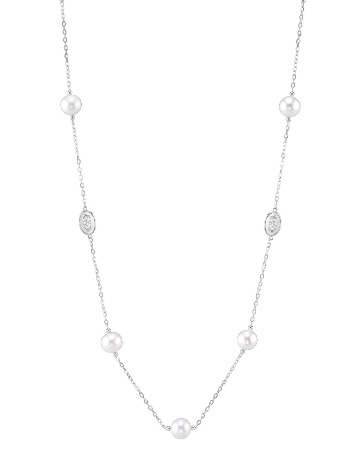 14K Gold Freshwater Pearl & Diamond Opera Length Tincup Kathryn Necklace